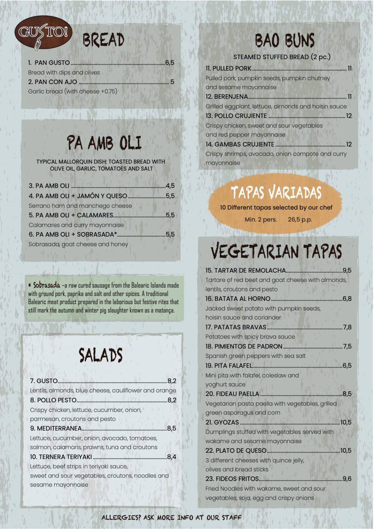 menu | Restaurant Gusto