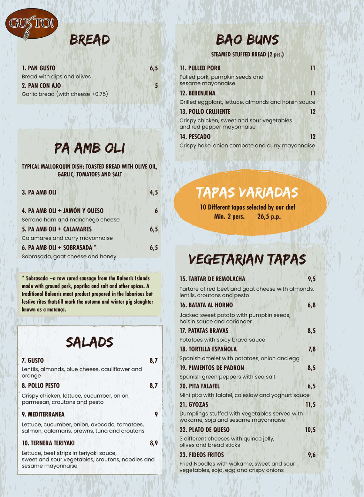 menu | Restaurant Gusto